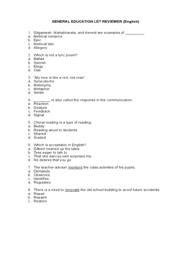 English LET Reviewer Questions | PDF