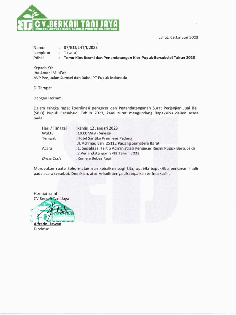 Undangan SPJB Pengecer Tahun 20230003 | PDF