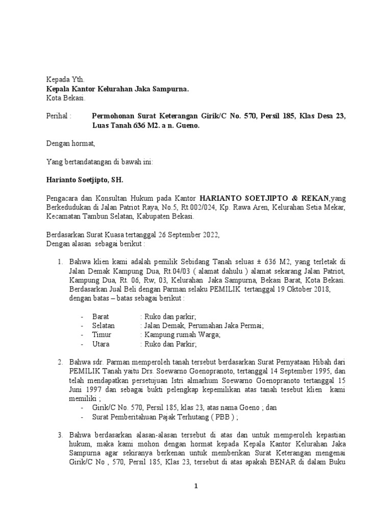 Surat Permohonan Keterangan Girik | PDF