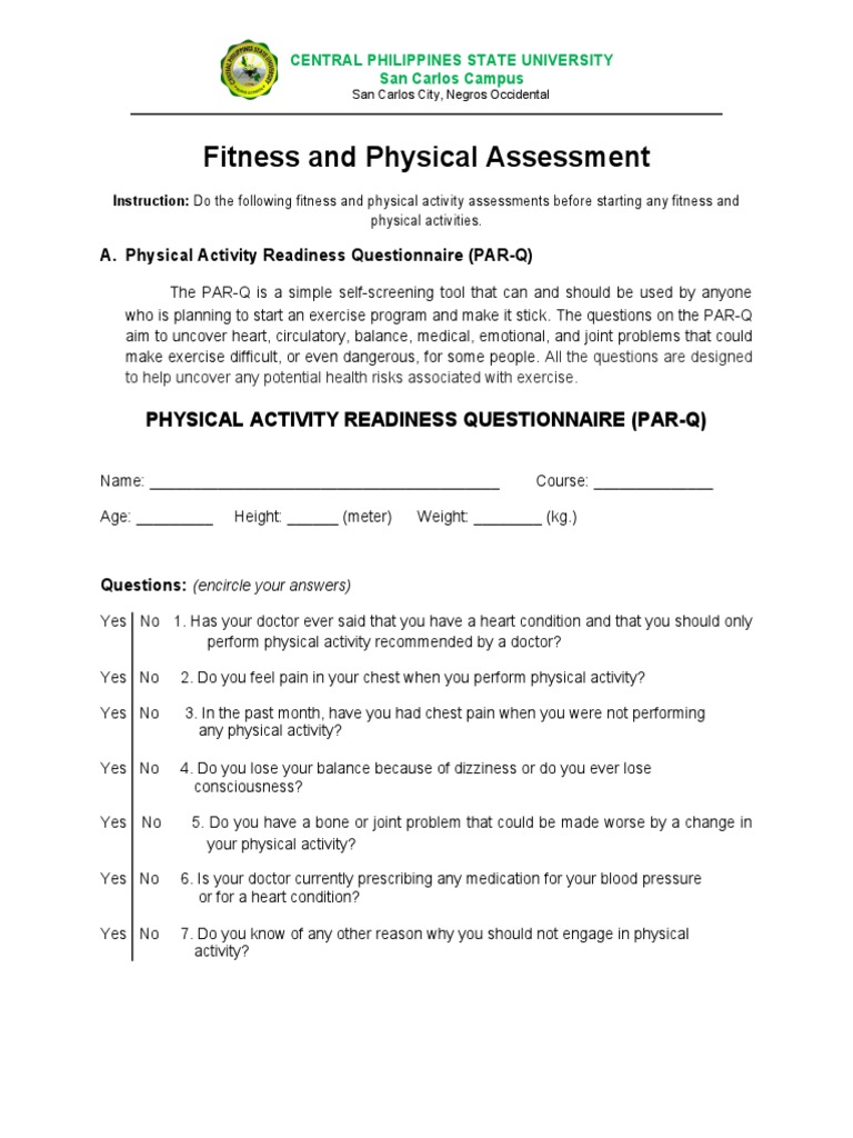 Self Assessment | PDF | Physical Fitness | Risk