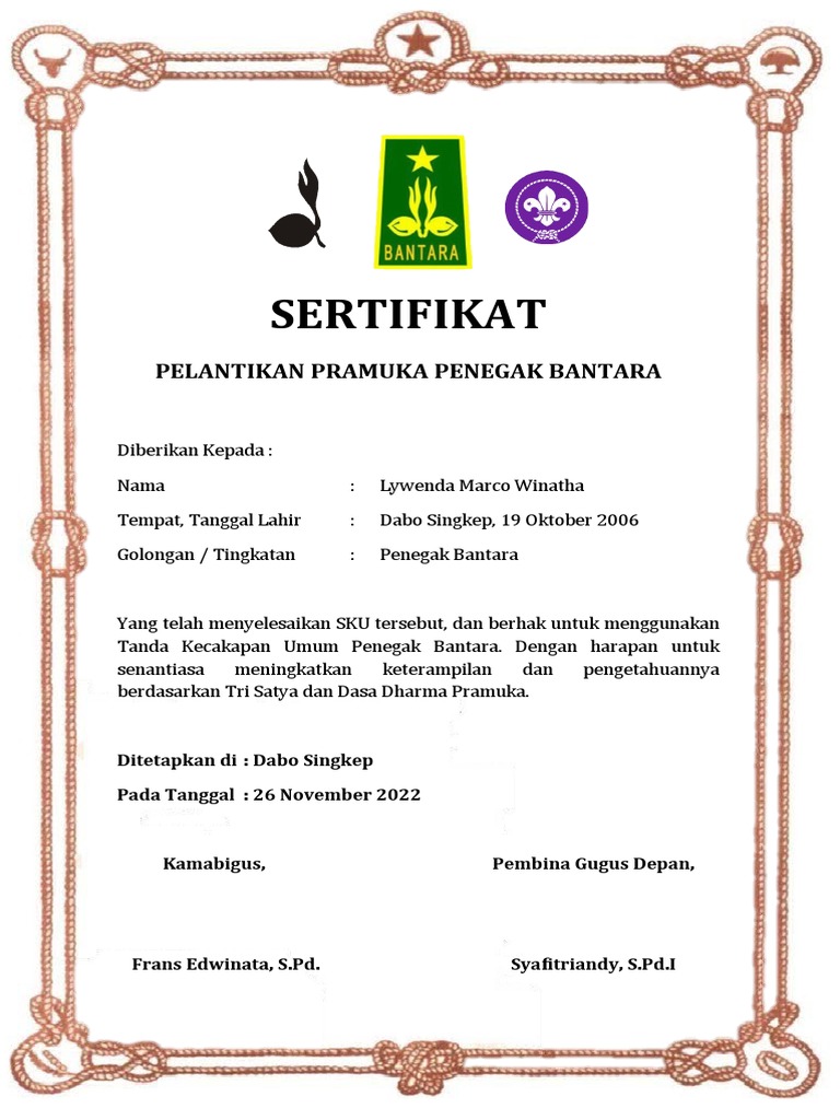 Sertifikat Tku Bantara (3 | PDF