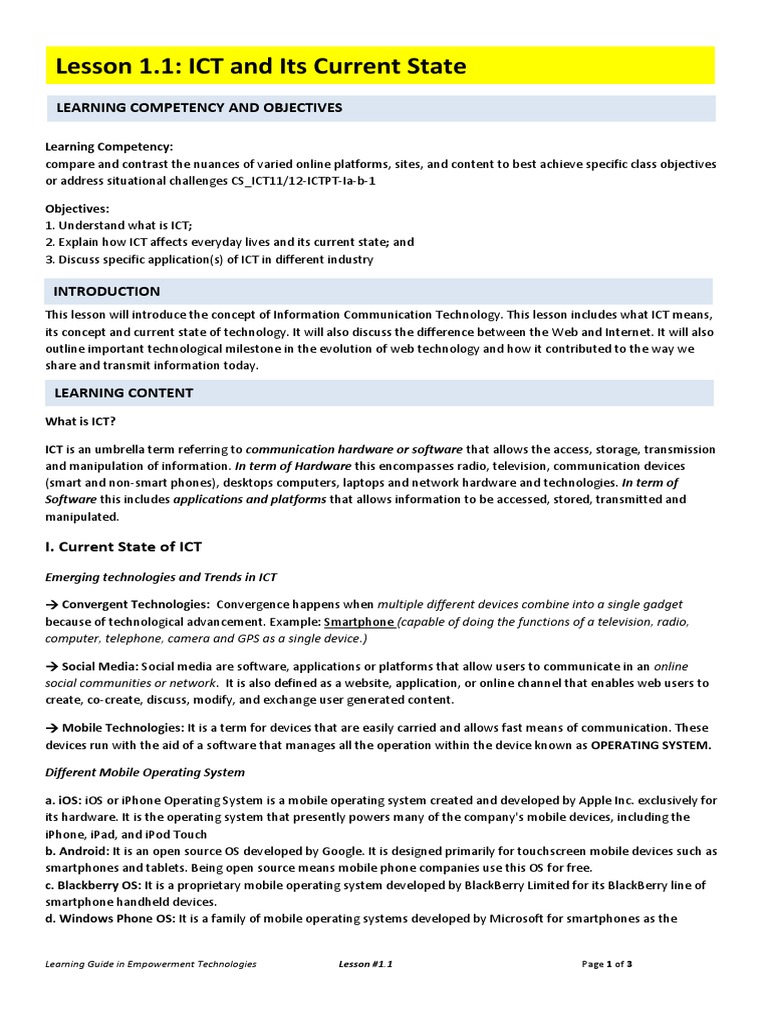 ICT Overview and Current Trends | PDF | World Wide Web | Internet & Web