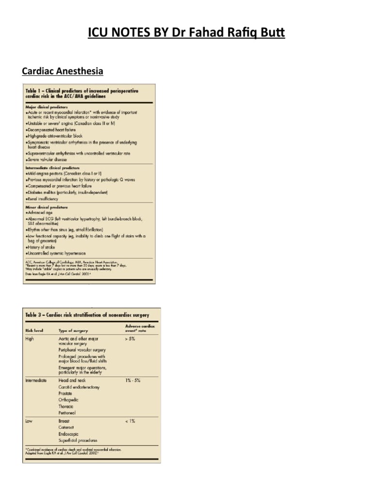 ICU Cardiac Anesthesia Guidelines | PDF | Heart | Artificial Cardiac ...