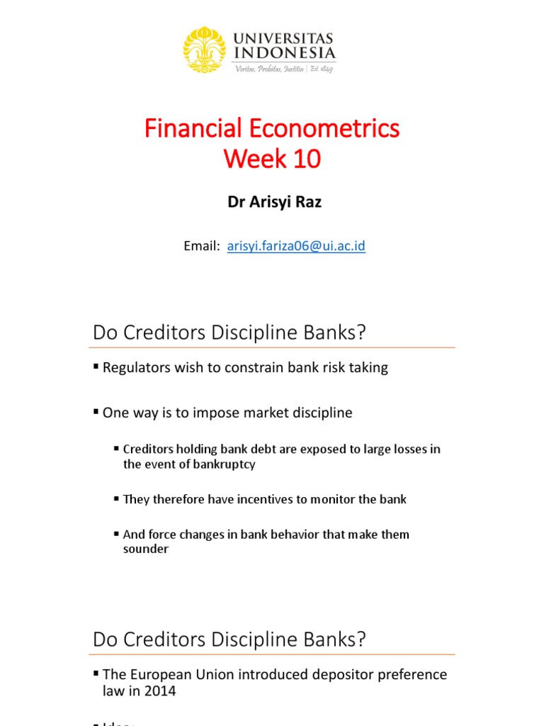 Week 10 Applied Microeconometrics Pdf Banks Market Discipline