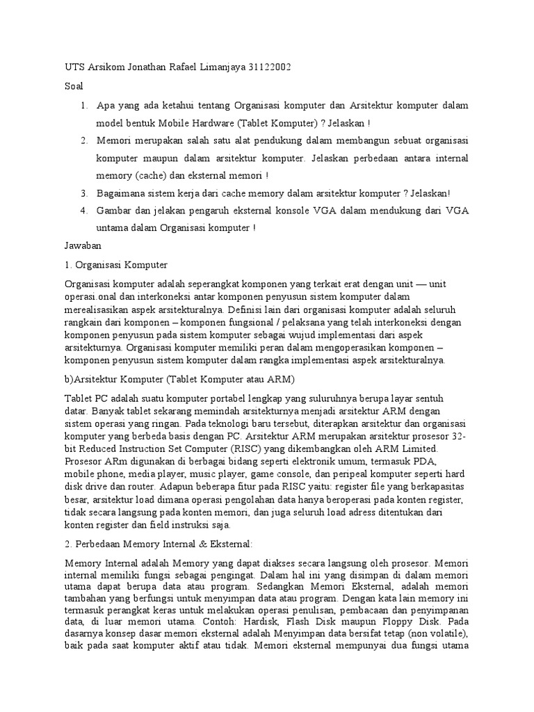 UTS Arsikom Jonathan Rafael Limanjaya31122002 | PDF | Komputer UTS Arsikom Jonathan Rafael Limanjaya31122002 | PDF | Komputer