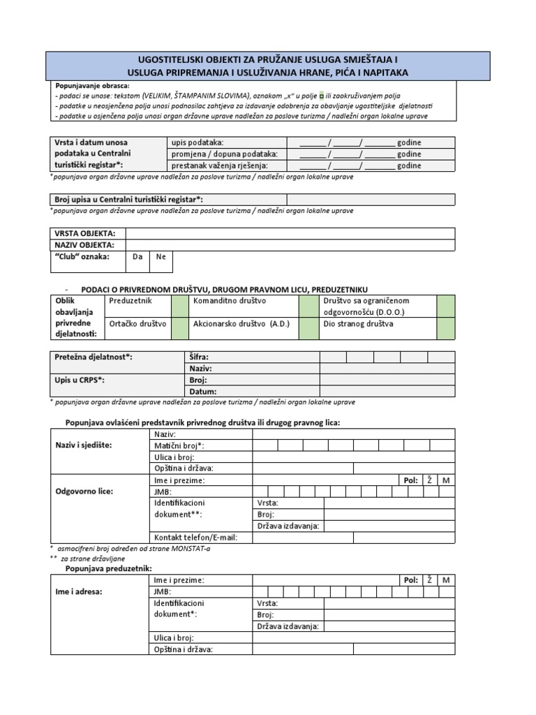 CTR Obrazac Hoteli | PDF