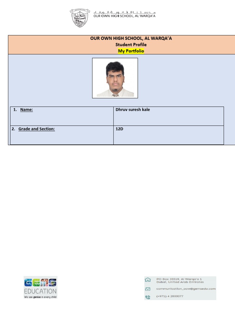 Dhruv Suresh Kale Student Profile | PDF | Cognition | Learning Dhruv Suresh Kale Student Profile | PDF | Cognition | Learning