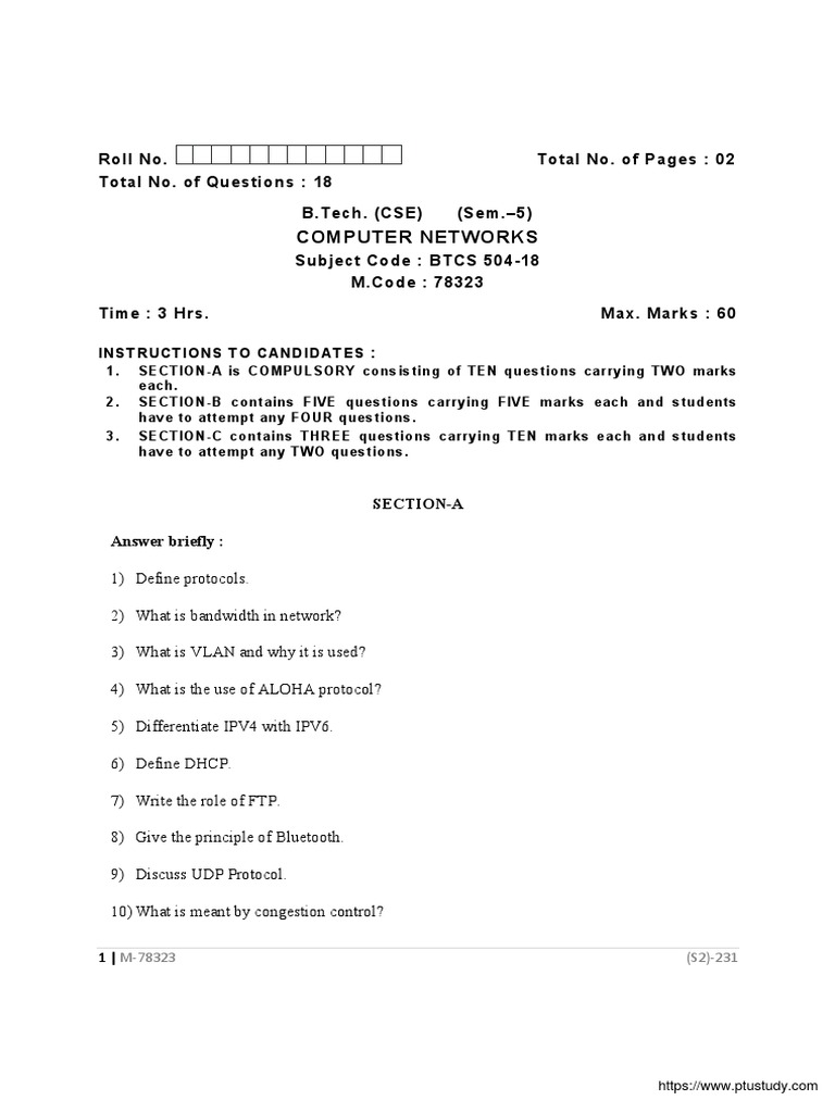 Btech Cse 5 Sem Computer Networks 78323 Jan 2021 Pdf 