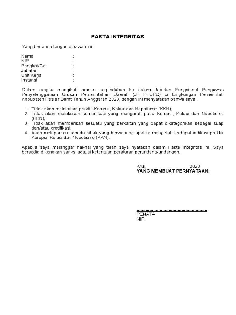 Pakta Integritas | PDF