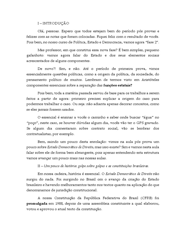 Estado Democrático de Direito no Brasil | PDF | Constituição | Democracia