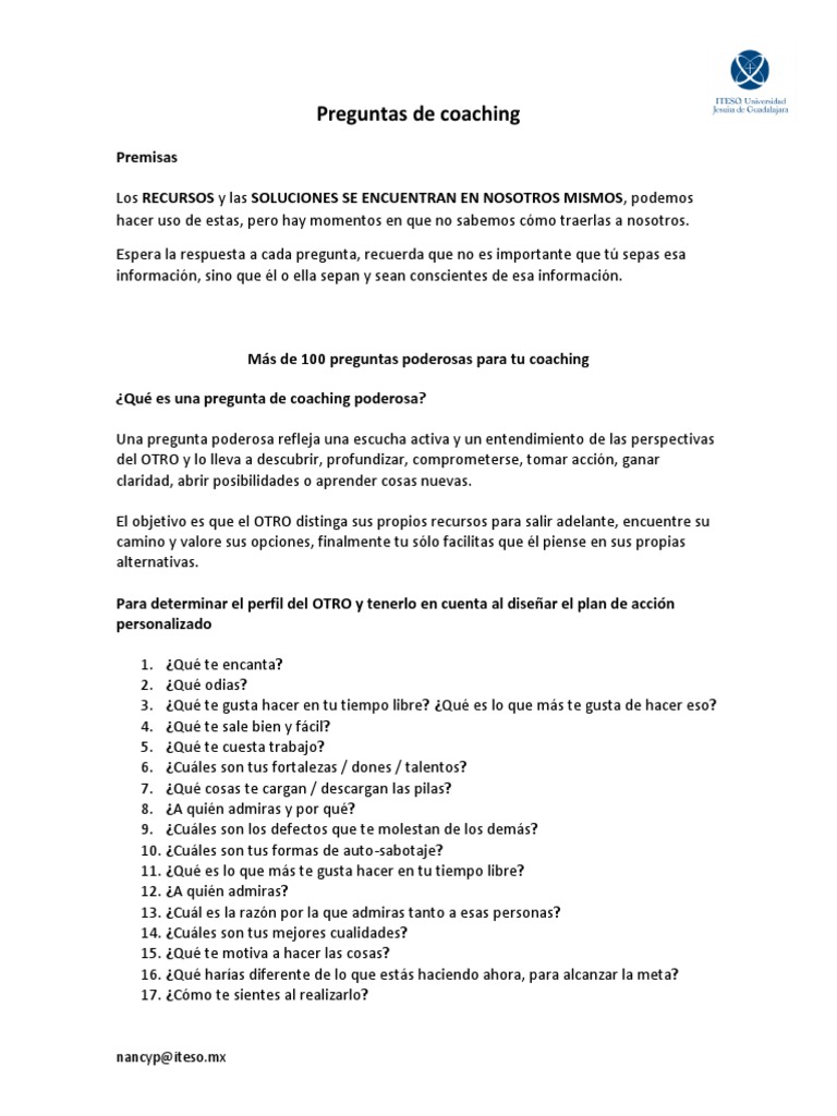 Preguntas Poderosas de Coaching | PDF