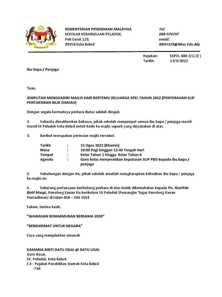 Surat Jemputan Hari Keluarga Spel Kepada Ibu Bapa | PDF Surat Jemputan Hari Keluarga Spel Kepada Ibu Bapa | PDF