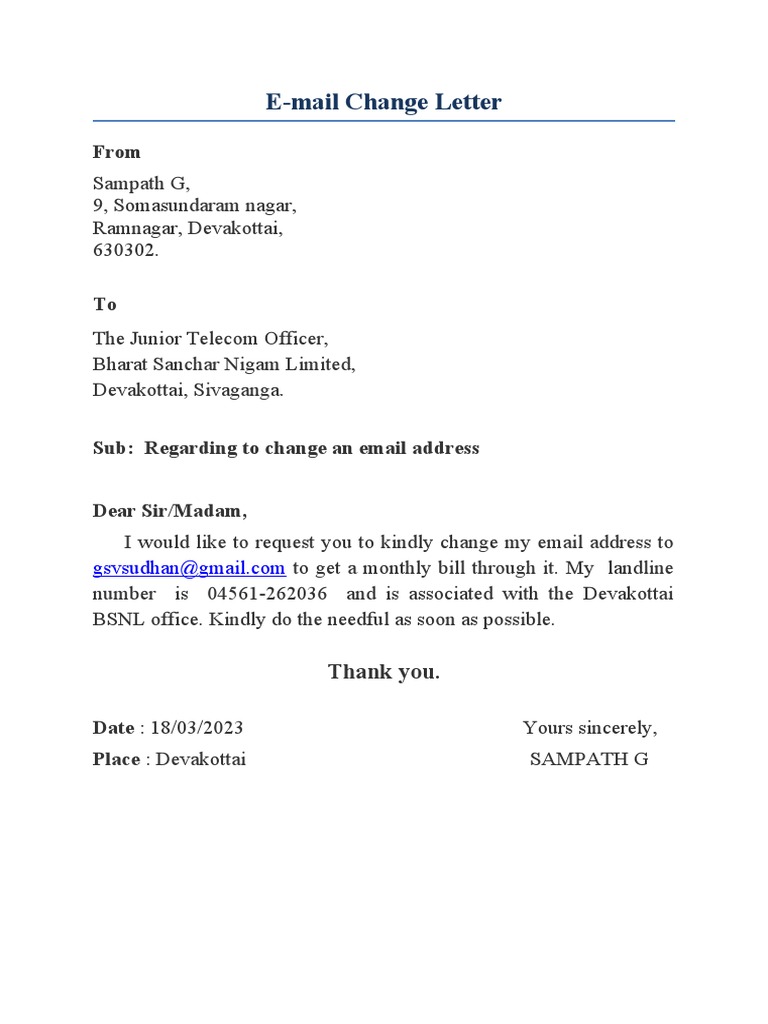 Email Address Change Request Letter | PDF