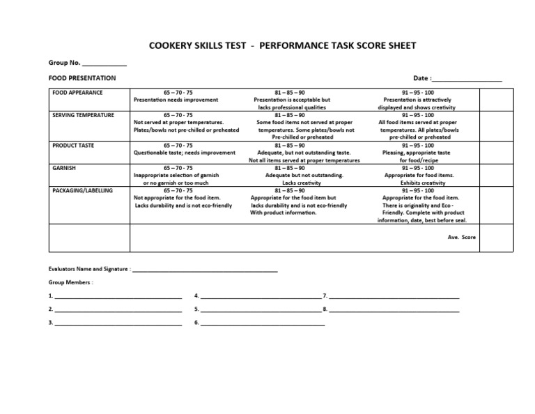 Cookery Skills Test | PDF | Food And Drink