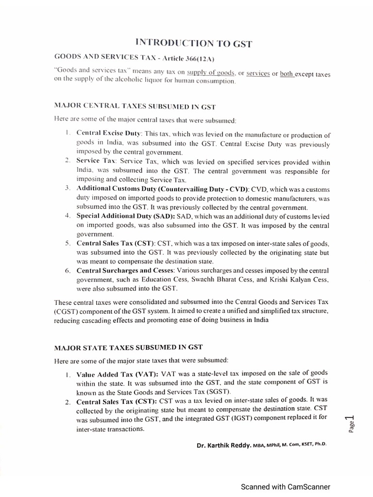 GST Notes For MSE1 | PDF