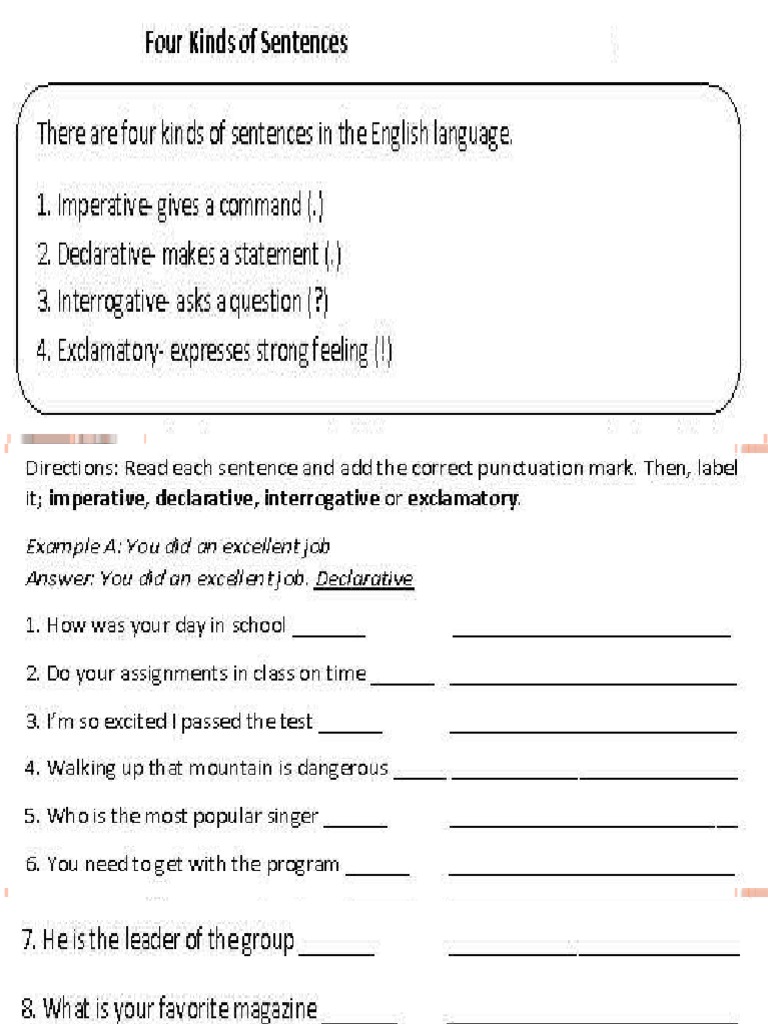 4 Types of Sentences | PDF