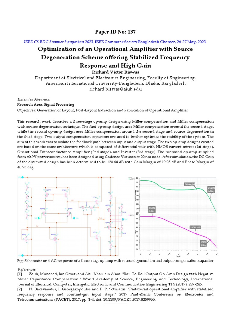 Optimization of An Operational Amplifier With Source Degeneration ...