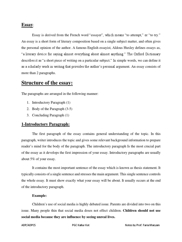 Structure of The Essay | PDF | Essays | Cognitive Science