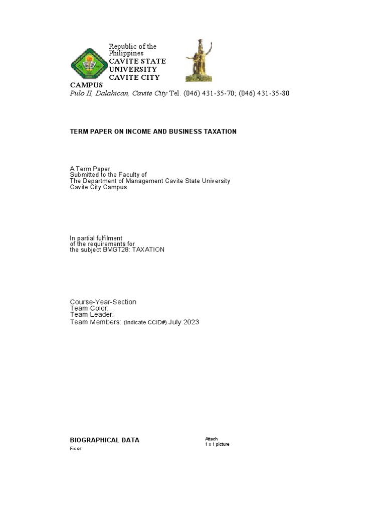 Taxation Term Paper Template | PDF | Taxation In The United States ...