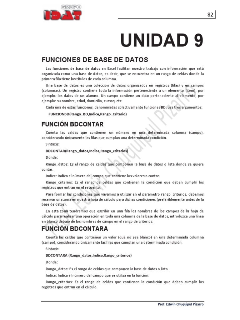 Lectura de La Actividad 10 - Funciones de Base de Datos | PDF
