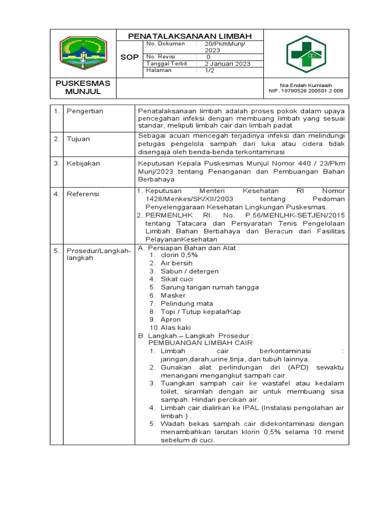 Spo 020 Penatalaksanaan Limbah | PDF | Sains & Matematika