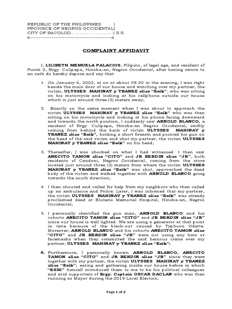 Complaint Affidavit | PDF | Affidavit | Crimes