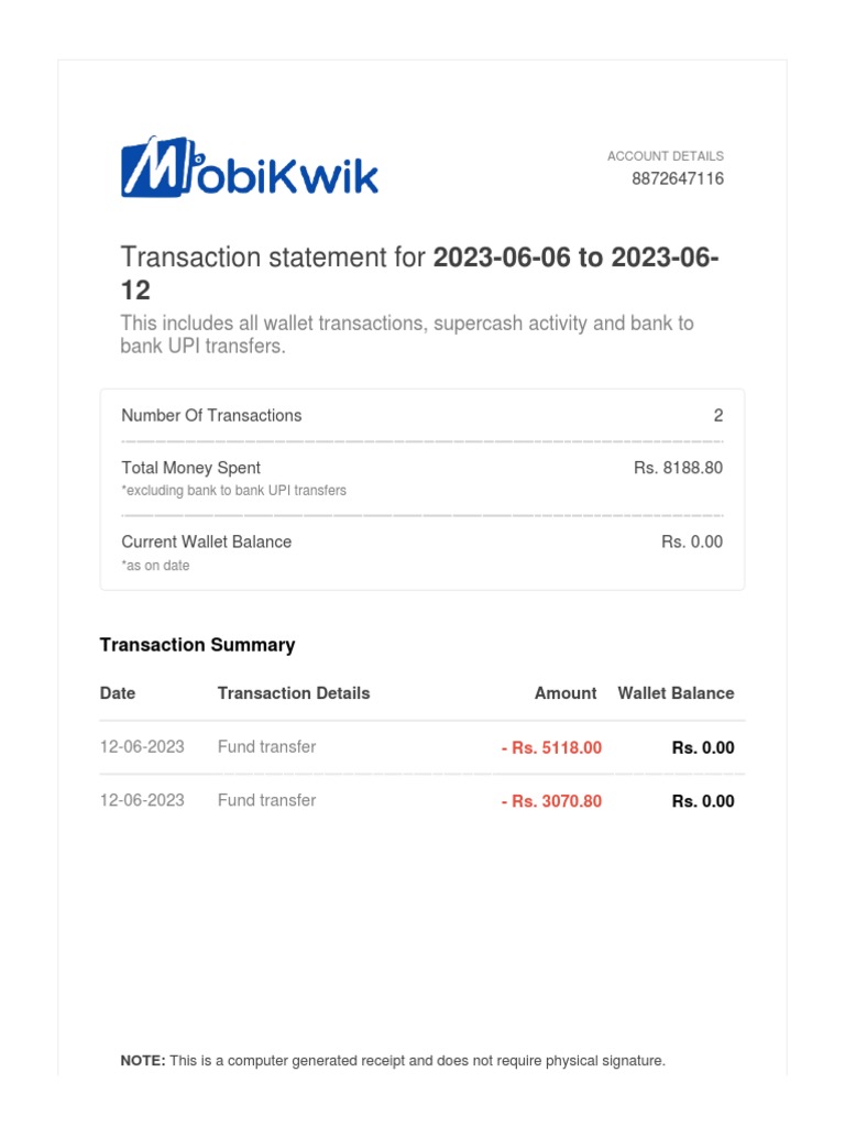 MobiKwik TXN Statement 06 - Jun - 2023-12 - Jun - 2023-1 | PDF