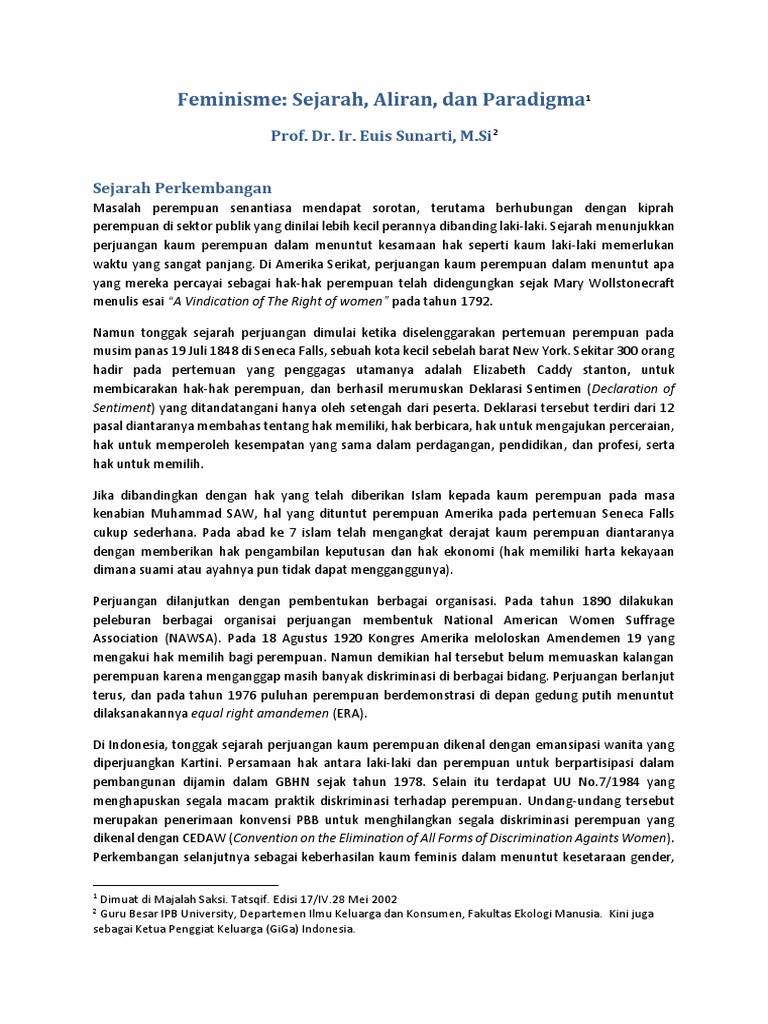 Euis Sunarti Feminisme - Sejarah Aliran Dan Paradigma | PDF | Sejarah