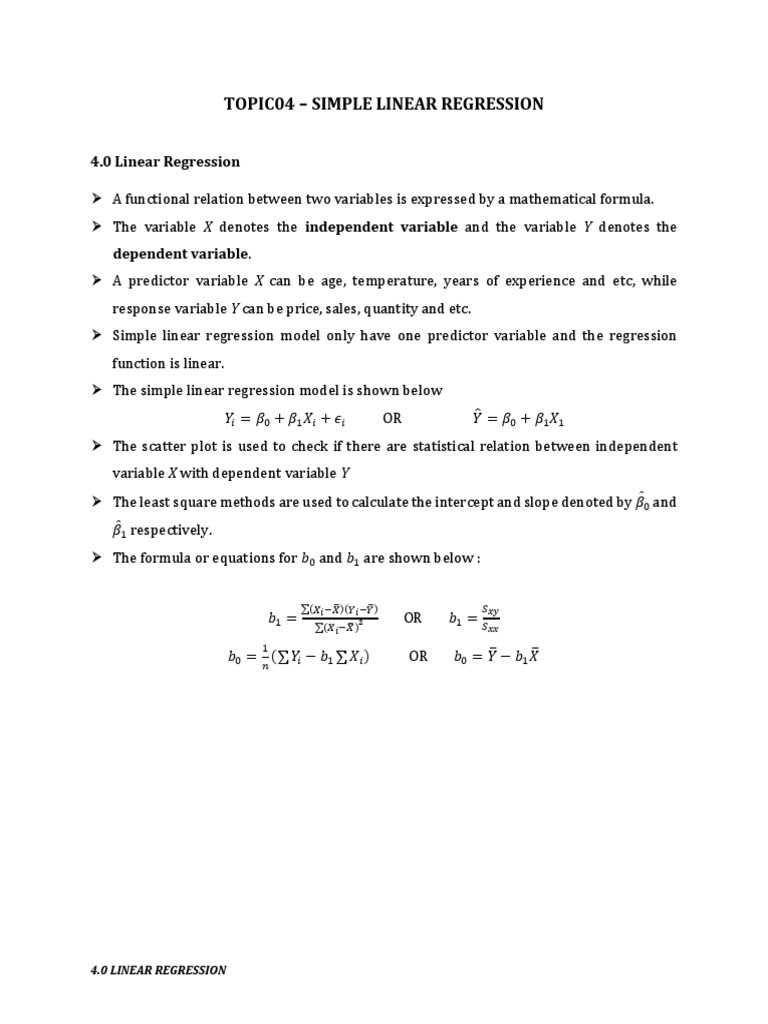 Topic04 - Simple Linear Regression | PDF | Regression Analysis | Errors And Residuals