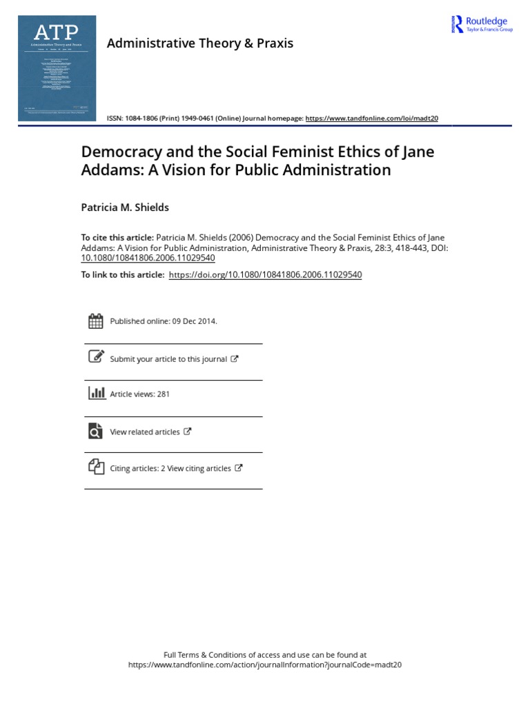 Democracy and The Social Feminist Ethics of Jane Addams A Vision For ... Democracy and The Social Feminist Ethics of Jane Addams A Vision For ...