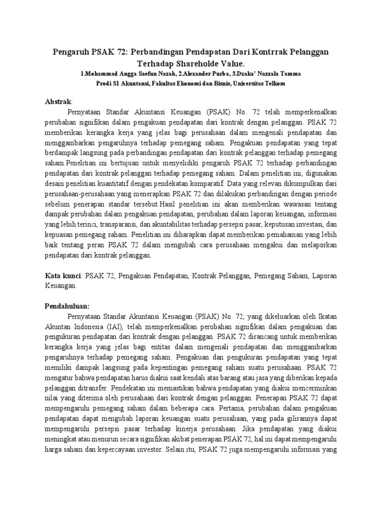 Dampak PSAK 72 pada Nilai Pemegang Saham | PDF