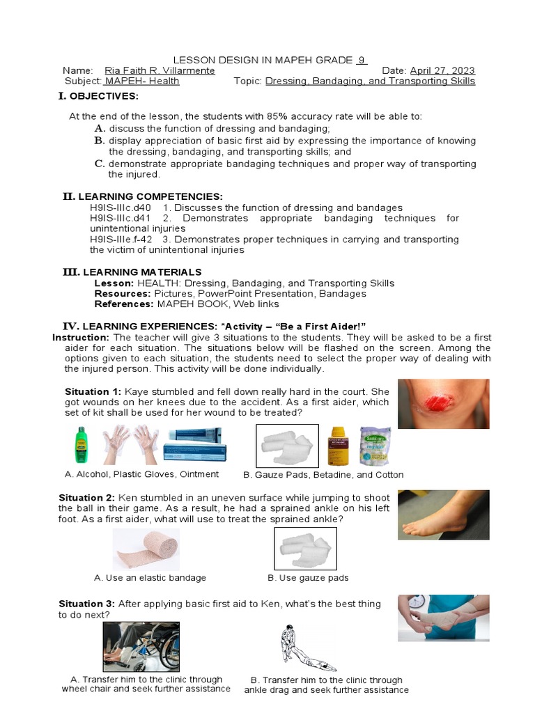 Bandaging and Transporting Skills in First Aid | PDF