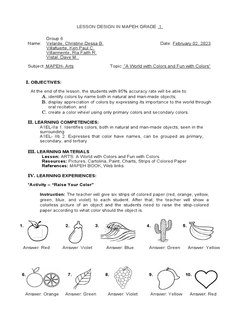 Grade 1 Arts (Colors) | PDF | Color | Yellow