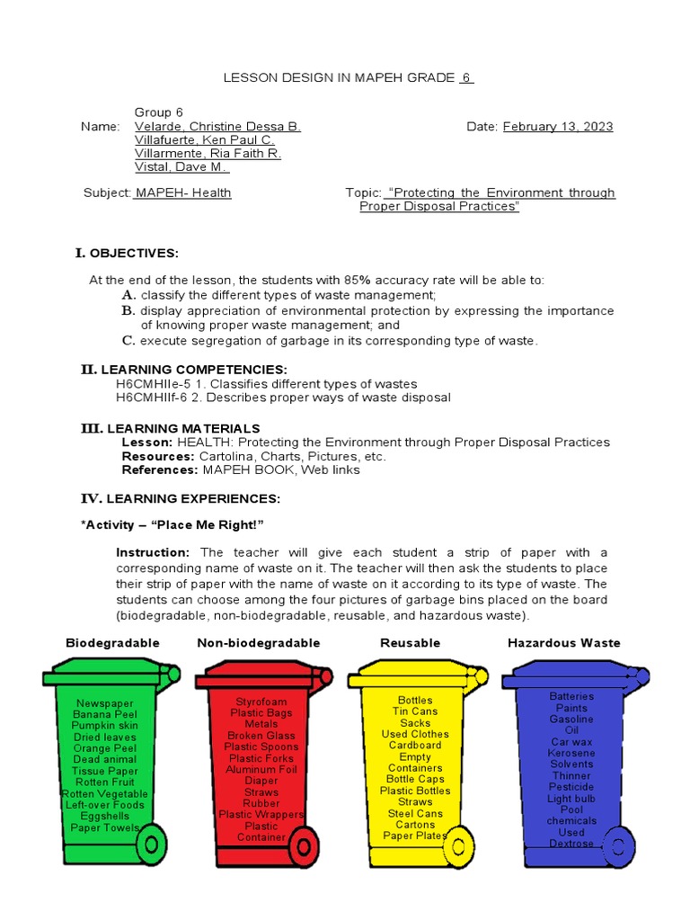 Proper Waste Disposal Practices for Grade 6 | PDF | Wellness | Science ...