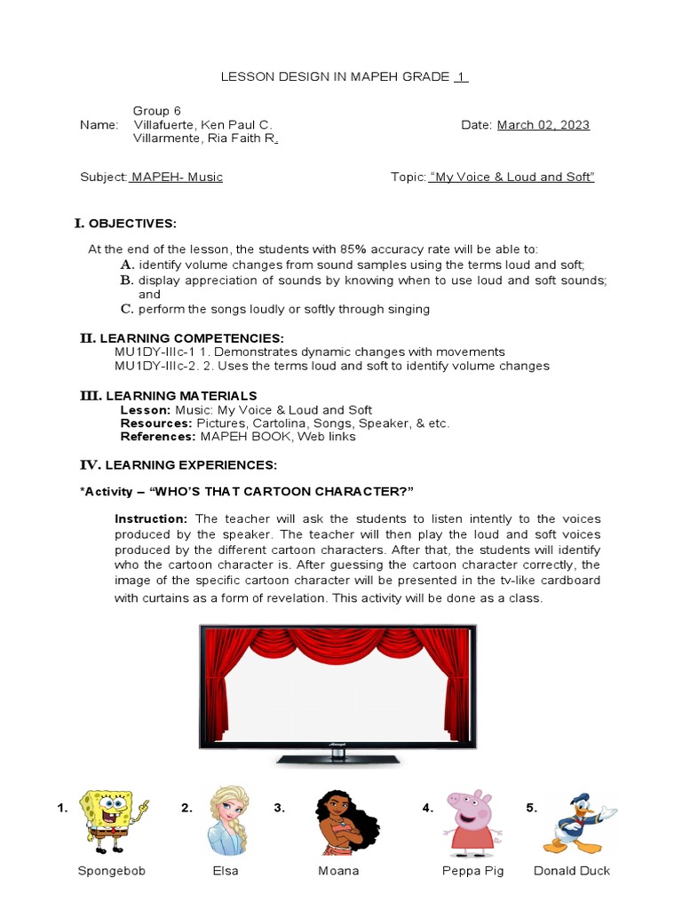 Music 1 (Loud and Soft Sounds) | PDF | Human Voice | Rubric (Academic)