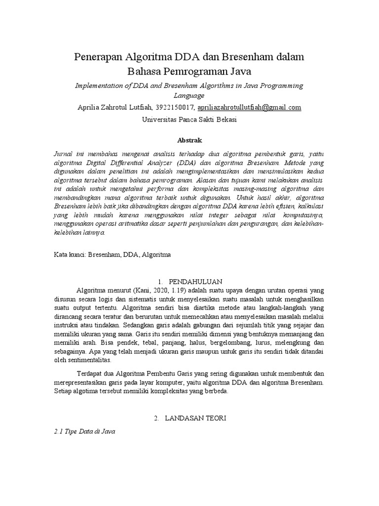 Penerapan Algoritma DDA Dan Bresenham Dalam Bahasa Pemrograman Java | PDF