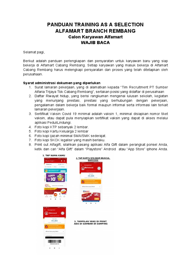 Persyaratan Training Crew Of Store Alfamart 2023 | PDF