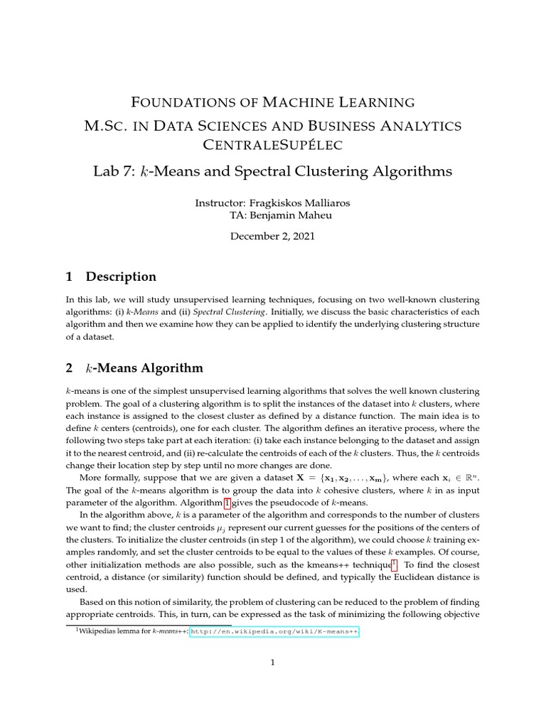 ML DSBA Lab7 | PDF | Cluster Analysis | Eigenvalues And Eigenvectors