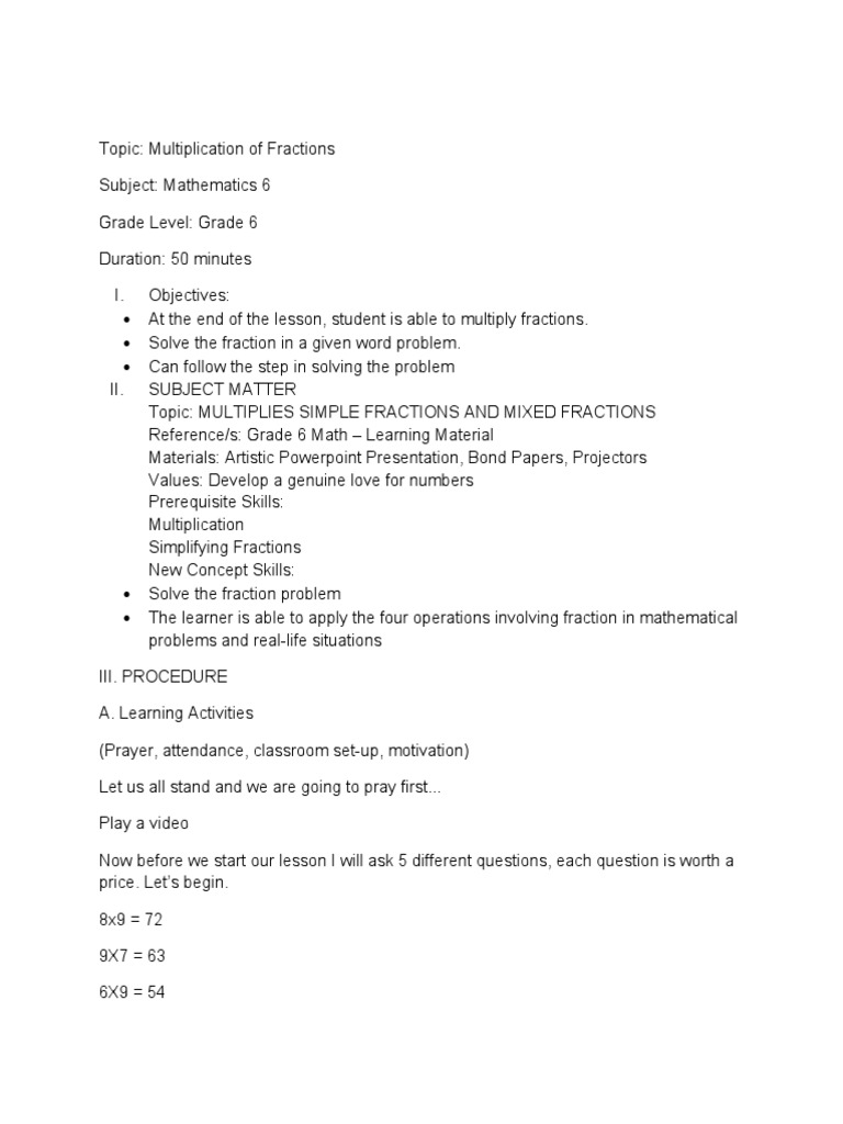Multiplication of Fractions | PDF | Mathematical Notation | Mathematics