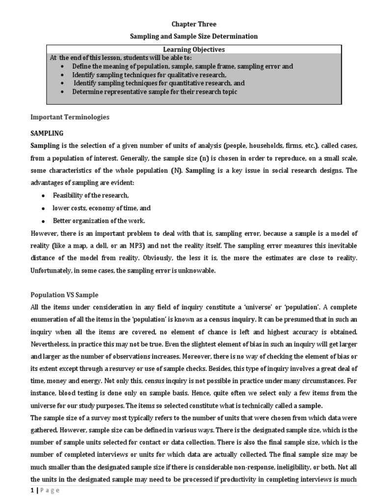 CH-3-Sampling and Sample Size Determination | PDF | Sampling (Statistics) | Stratified Sampling