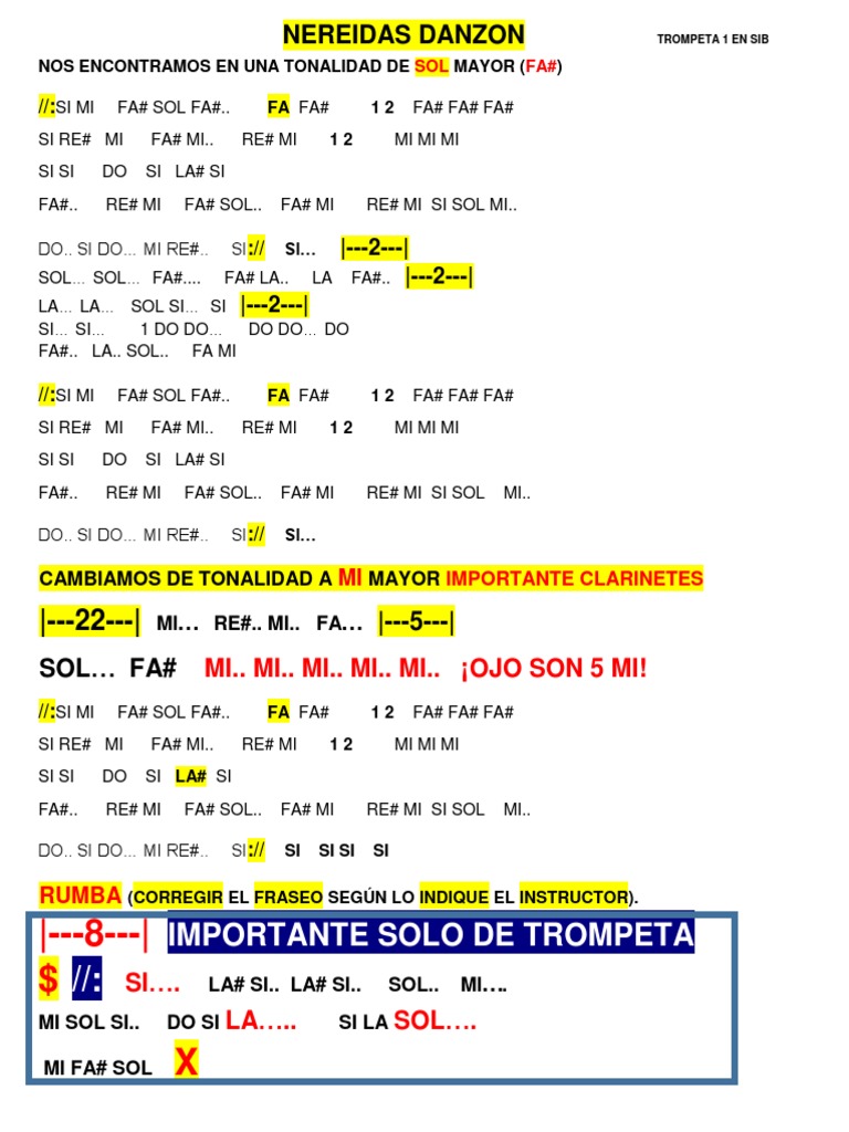 Nereidas Danzon Trompeta 1 en Sib Cifrado | PDF