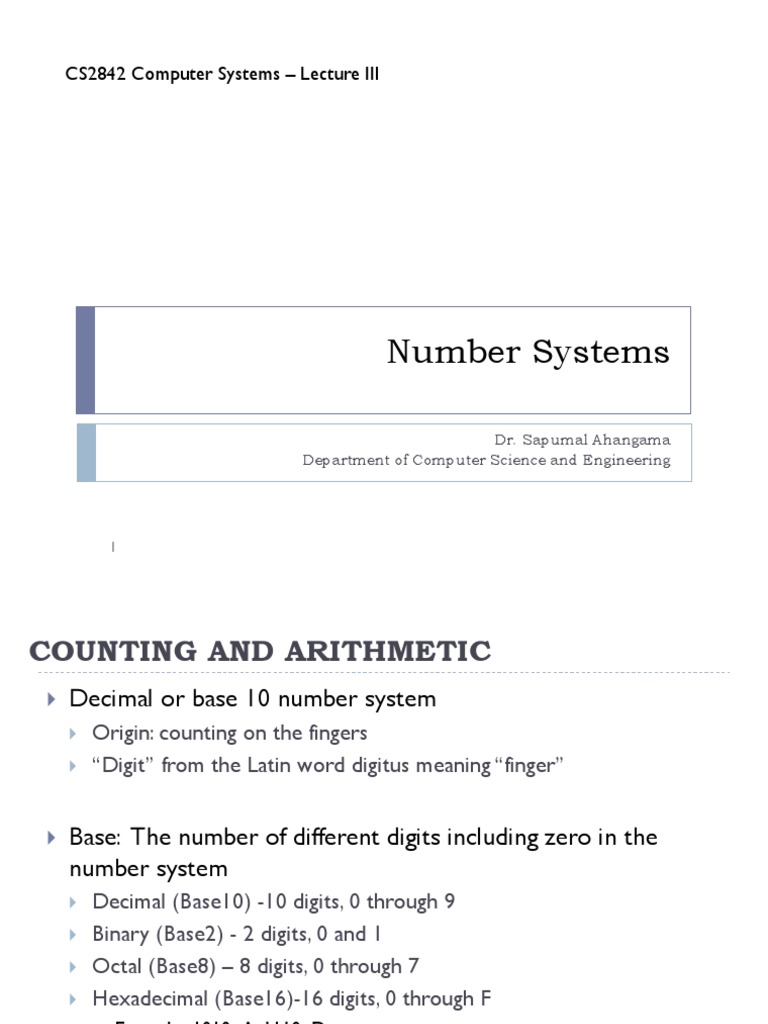 Lecture 3 Number Systems | PDF | Decimal | Mathematics