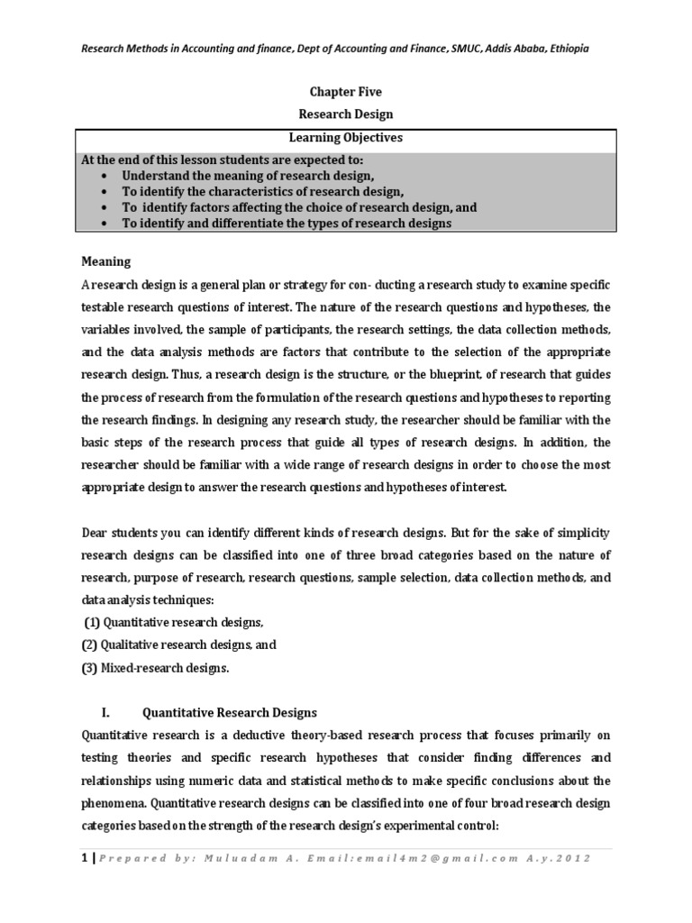 Chapter Five Research Design | PDF | Qualitative Research | Statistics