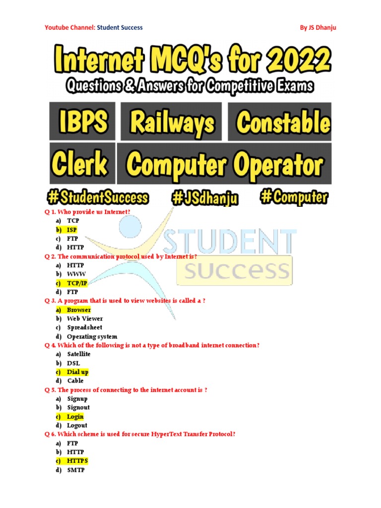 Internet Mcqs For Competitive Exams | PDF | Internet | World Wide Web