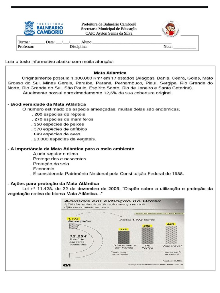 Atividade de Língua Portuguesa Texto Informativo | PDF