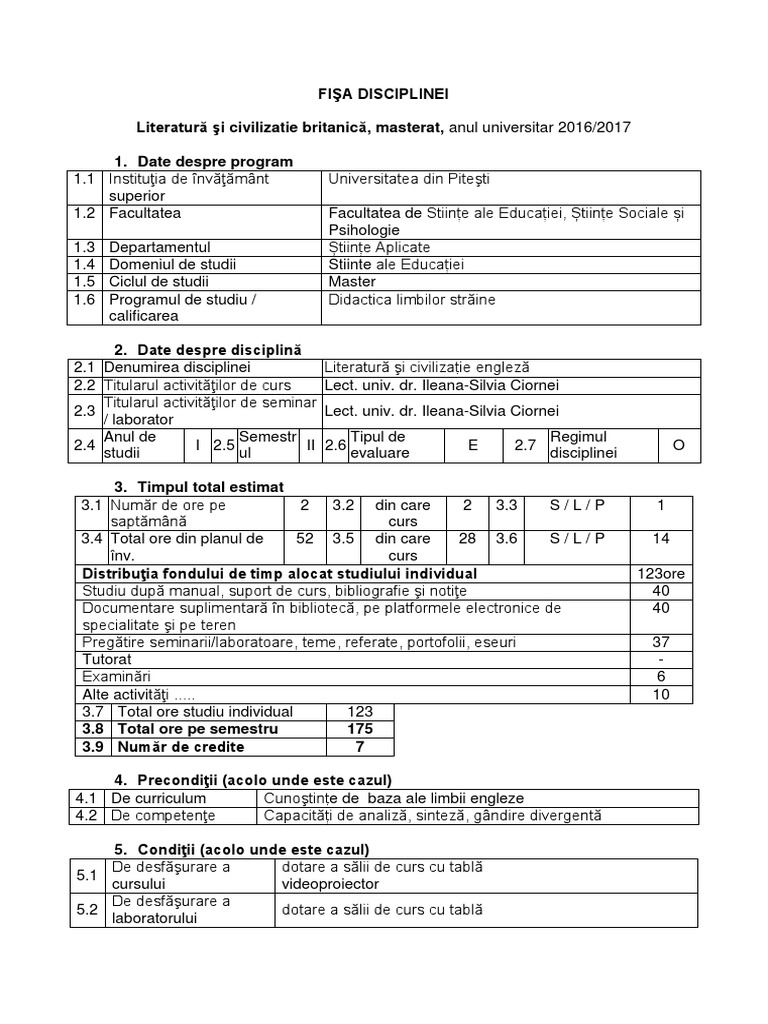 Fise Discipline DLS 2016-2017 | PDF