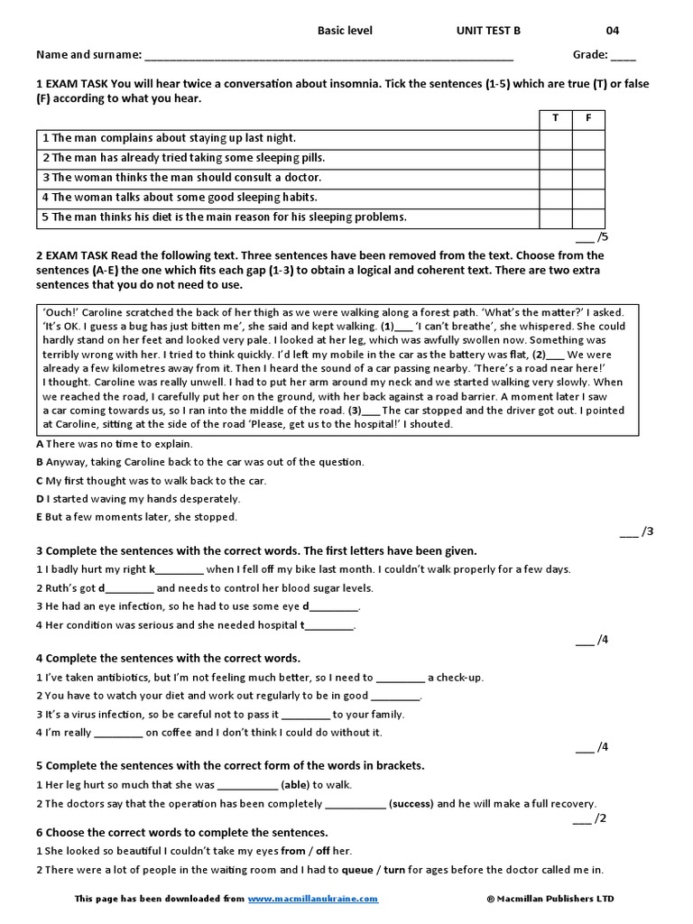 Unit Test 4B Basic Level | PDF