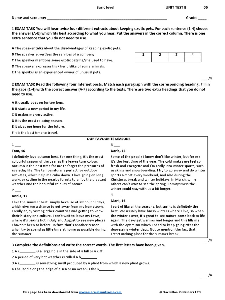 Unit Test 6B Basic Level | PDF | Earth Sciences | Physical Geography