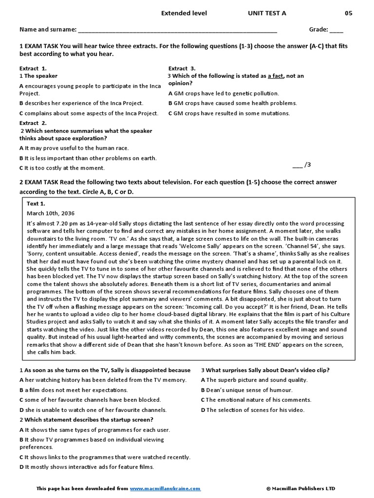 Unit Test 5A Extended | PDF