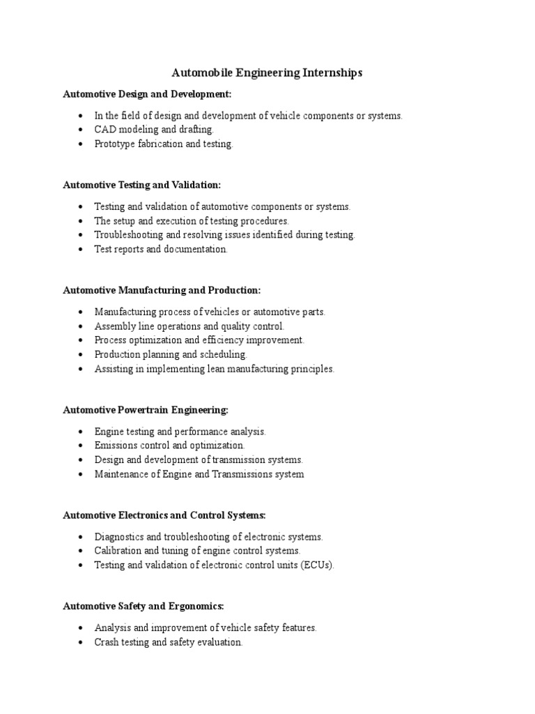Automobile Engineering Internships | PDF